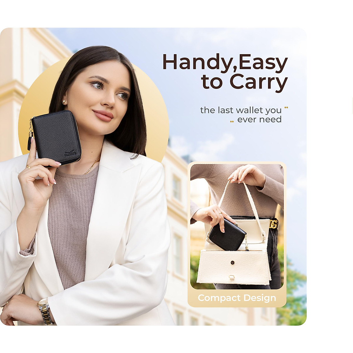 Claasico RFID Small Zipper Wallet for Women, Ladies Genuine Leather Bifold with Coin Zipper Pocket w/Anti-Theft Travel Protection