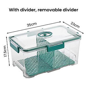 Iryreafer Refrigerator Vacuum Sealer Food-grade Material Container 1.5/2.5/7.5l Transparent Crisper with Detachable Drainage Plate Airtight Food Storage Box for Green A