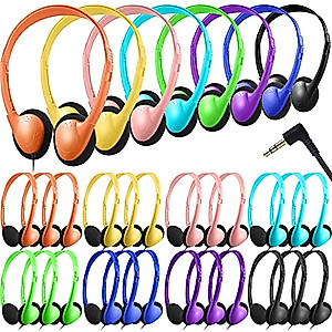 Bulk Headphone Earphones 32 Pack for School Headphones with 3.5 mm Headphone Plug for School Classroom Library Students Kids Children Teen and Adults (Multicolor)