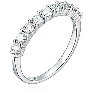 VIR JEWELS 3/4 carat (ctw) Diamond Wedding Anniversary Band for Women, Round Diamond Engagement Ring 14K White Gold 9 Stones Prong Set 0.75 cttw, Size 8.5