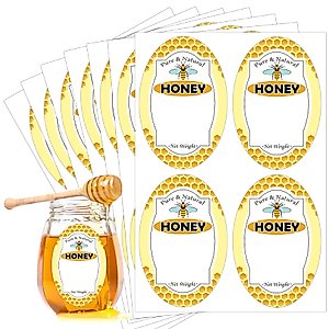 Pure Natural Honey Jars and Bottles Labels 2 x 3 Inch Honey Bottling Labels - Honey Farm Kitchen Name Home Business Round Mason Jar Labels for Honey Quart Jars and Honey Bears 60 Pcs