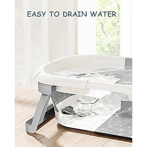 ieBabay Foldable Baby Bathtub Collapsible Bath tub for Newborn to Toddler with Soft Bath Cusion,Portable Travel Bathtub with Drain Hole,Easy to Store（Grey)