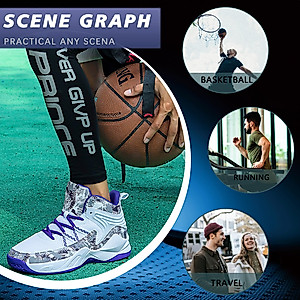 CJSPORX Men Women Basketball Shoes Breathable Non Slip Outdoor Fashion Sneakers White Purple Size 6