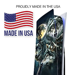 ITS A Skin Skins Compatible with Sony Playstation 5 Console Disc Edition - Protective Decal Overlay Stickers wrap Cover - 3 Wolves Moonlight