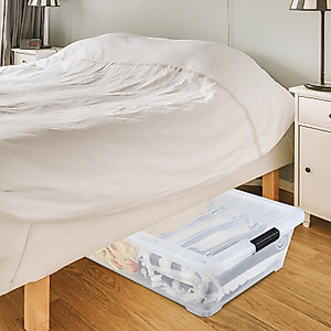 Gloreen 3 Pack Large Under Bed Storage Boxes with Wheels, 50 Quart Clear Plastic Lidded Storage Bins