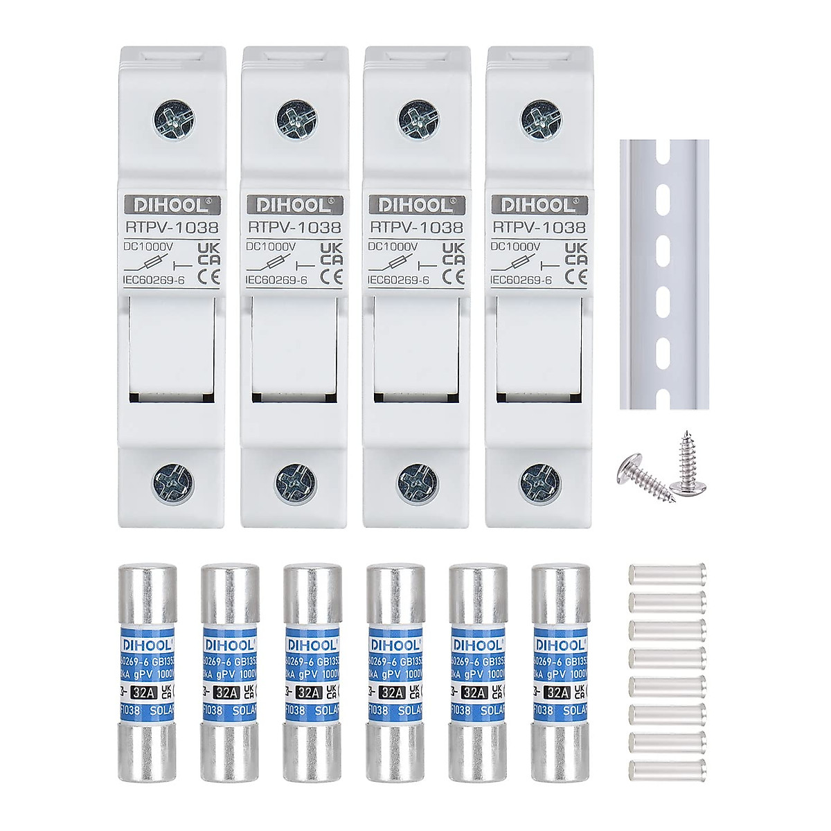 DIHOOL 30 Amp Inline Fuse for Solar Connector, 4pcs Solar fuses Holder, DIN Rail Solar Panel Fuse