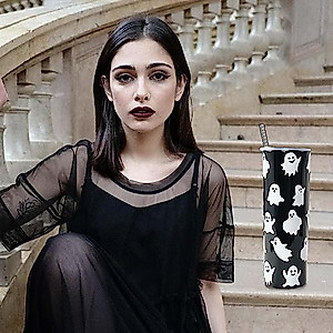 Halloween Tumbler Ghost Cup Halloween Gifts for Women Ghost Tumbler with Lids and Straw 20OZ Travel coffee Mugs insulated stainless steel Gothic Tumbler Unique Birthday Gift for Kids