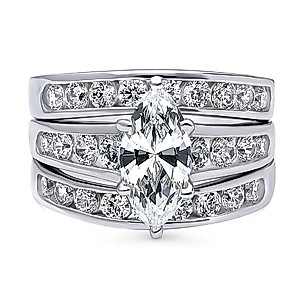 BERRICLE Sterling Silver Solitaire Wedding Engagement Rings 1.6 Carat Marquise Cut Cubic Zirconia CZ Statement Ring Set for Women, Rhodium Plated Size 9.5