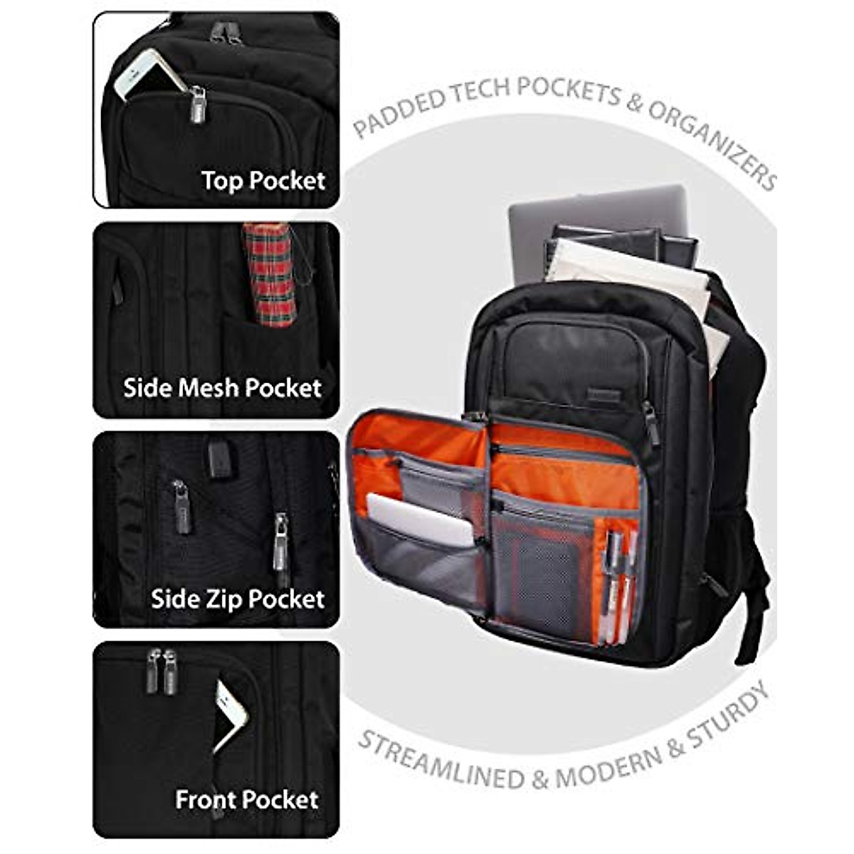 Rockland Professional USB Laptop Backpack, Black, Large