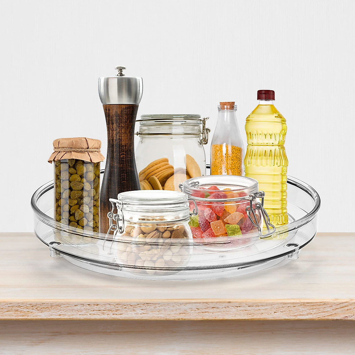 Ravinte Lazy Susan Turntable Organizer - Clear Plastic Rotating Storage Collection for Refrigerator - Spinning Round Spice Organizer for Kitchen Cabinets - 10.6 Inch 1 Pack