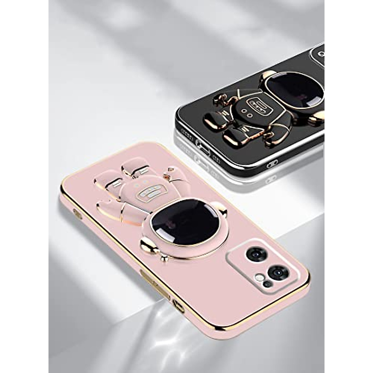 Jancyu for Oppo Find X5 Lite Case Silicone with Astronaut Kickstand, Shockproof Phone Case for Oppo Reno 7 5G with Cute Loopy Cover for Women with Design (Black)