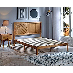 MUSEHOMEINC Solid Wood Platform Bed with Headboard for Bedroom,Wood Slat Support & No Box Spring Needed, Unique Style Design,King