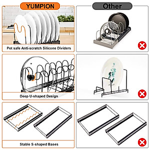 YUMPION Heavy-Duty Cast Iron Pot Organizer, 10 Adjustable Compartments, Expandable, Anti-Scratch, Easy Assembly, 10 Pcs