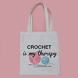 PWHAOO Knitting Project Bag Crochet Is My Therapy Knitting Humor Gift Yarn Bag Knitting Tote Bag Mothers Day Gift (Crochet Is My Therapy Tote)