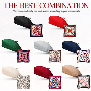 Laumoi 16 Pieces Wool Beret Hat French Style Artist Beanie Beret with Silky Scarf Set for Women, One Size