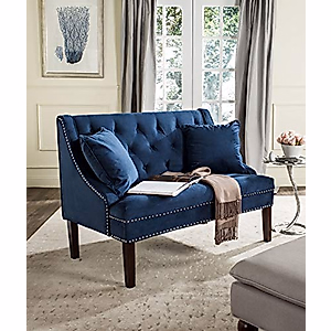Safavieh Home Collection Zoey Navy Blue and Espresso Velvet Settee