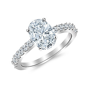 Houston Diamond District - Platinum 1.5 Carat LAB GROWN IGI CERTIFIED DIAMOND Classic Prong Set Oval Cut Diamond Engagement Ring (E-F Color VS2-SI1 Clarity 1 Ct Center) | 10 6.5 4