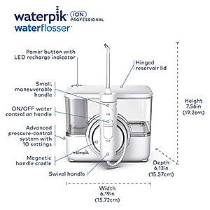 Waterpik ION Professional Cordless Water Flosser Teeth Cleaner Rechargeable and Portable, White, 1 Count