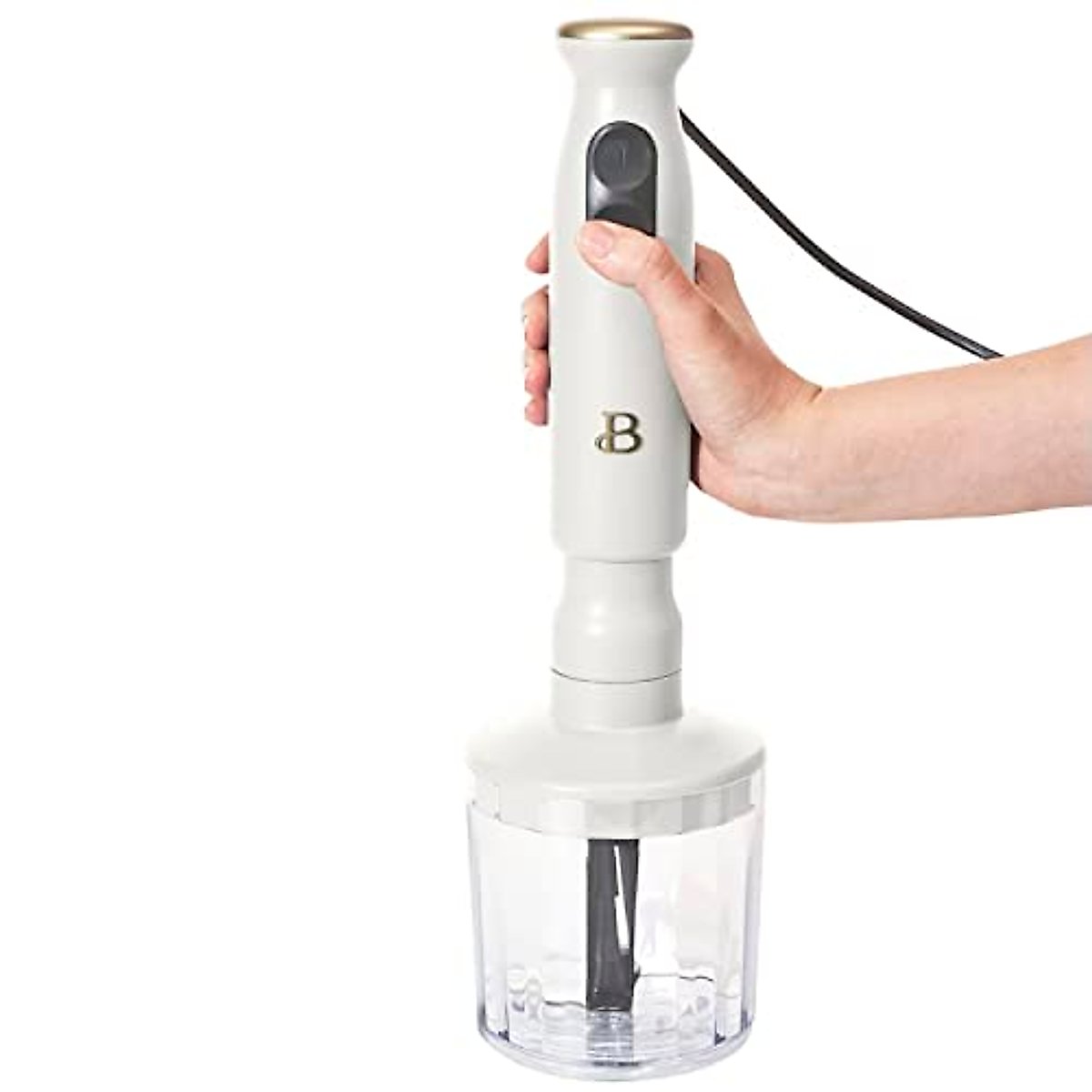 Beautiful Immersion Blender with 500ml Chopper and 700ml Measuring Cup, by Drew Barrymore (White Icing)