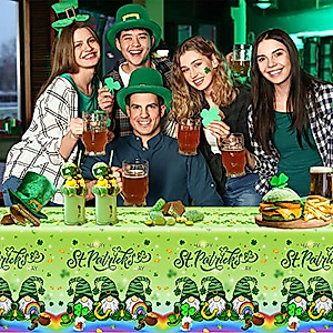 HAKOTI 3 Pieces St. Patrick's Day Tablecloth - Lucky Clover Gnome Tablecloth Irish Holiday Party Supplies Disposable Plastic Rectangular Waterproof Table Cover for St. Patrick's Theme Party