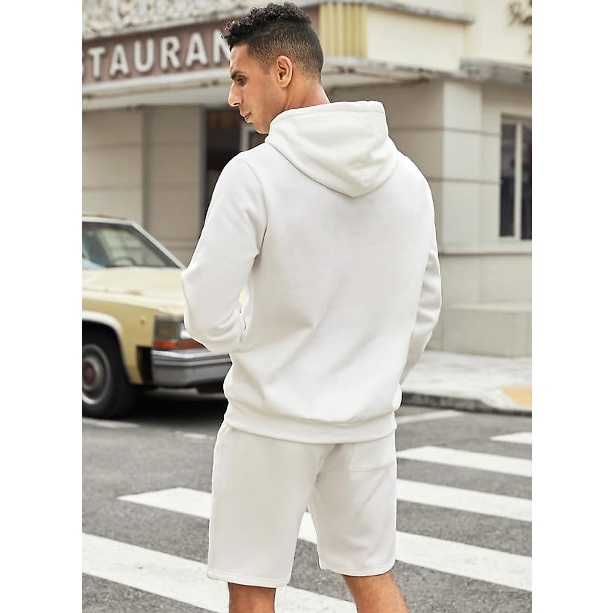 JMIERR Mens Track Suits 2 Piece Set Airport Outfits Long Sleeve Hoodie Sweatshirt & Joggers Shorts Fall Tracksuit Sweatsuits Airport Sets with Pockets,X-Large,1White