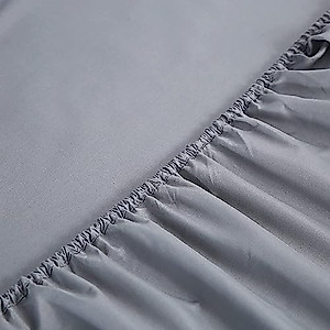 SDY 4PCS Grey Bed Sheets Set Queen Size, Hotel Style Luxury Bedding Sheets & Pillowcases Including 1 Top Flat Sheet+1 Fitted Sheet+2 Pillowcases, Wrinkle Fade Stain Resistant（Grey,14‘’）…