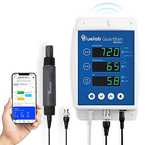 bluelab Guardian Monitor Inline Wi-Fi for Real-time pH, Temperature, and Conductivity (TDS/PPM) Measurements in Water with Calibration, 3-1 Digital Nutrient Meter for Inline Dosing Systems