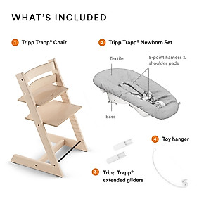 Tripp Trapp Chair from Stokke (Natural) + Tripp Trapp Newborn Set (Grey) - Cozy, Safe & Simple to Use - for Newborns Up to 20 lbs