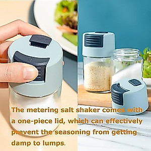 Metering Salt Shaker, Measuring Seasoning Bottle, Salt and Pepper Shakers Precise Quantitative Push Type,Press Type Glass Metered Salt Dispenser. (Blue)