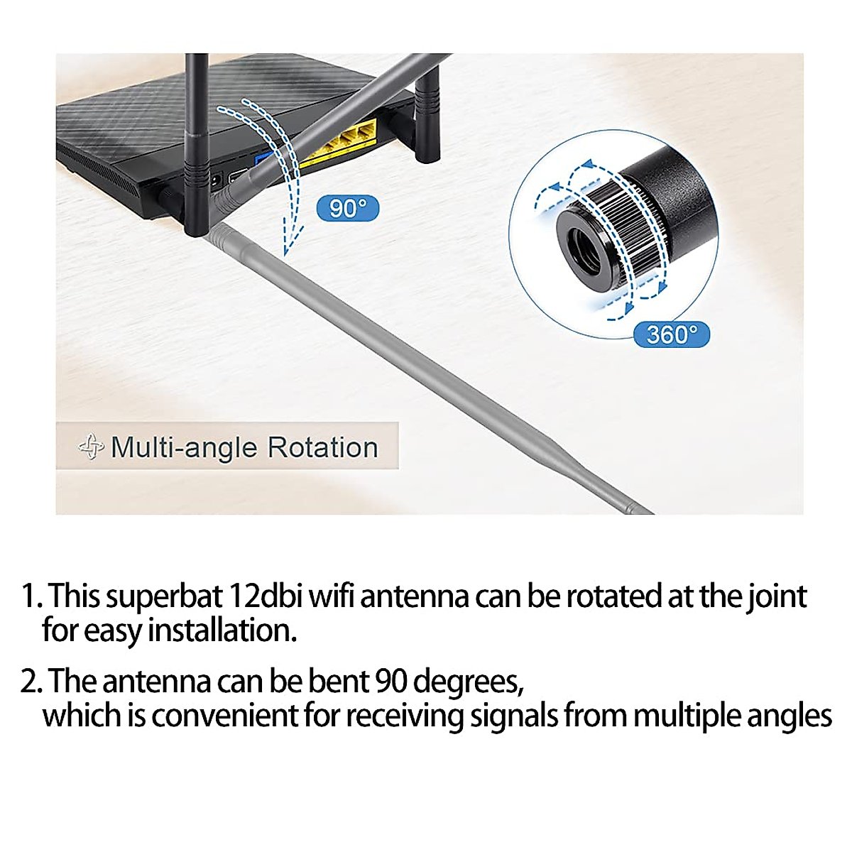 Superbat High Gain WiFi Antenna 8dbi 2.4GHz 5.8GHz Antenna with RP-SMA Connector for PCI-E WiFi Network Card Wireless Network Router Extender etc. 2-Pack