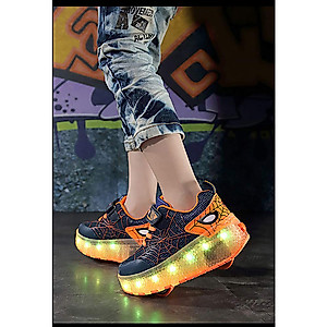 Auhoho Kids Double Wheels Roller Skate Shoes USB Charging Led Light Up Shoes Sneakers for Boys Girls 6.5 M US Big Kid,Orange