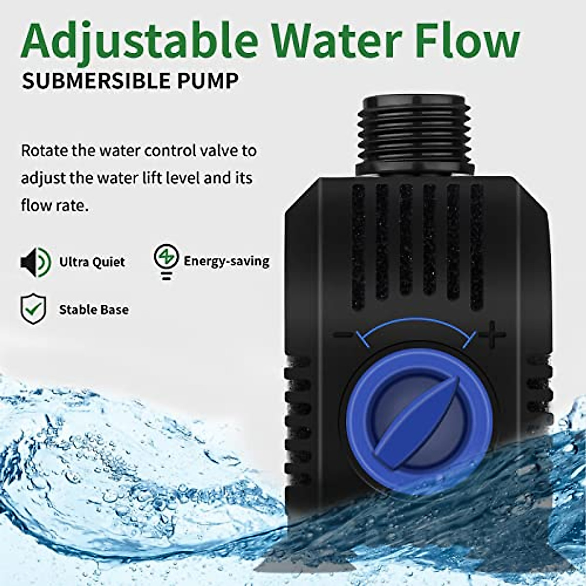 Fountain Pond Submersible Water Pump: 45W 660GPH Adjustable Quiet Outdoor Pump with 2 Nozzles 32ft Power Cord for Small Garden Aquarium Circulation Hydroponics Statuary