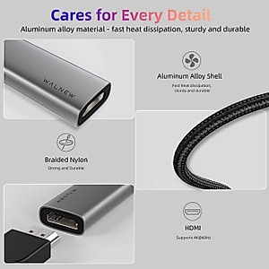 WALNEW USB C to HDMI Adapter 4K 60Hz, Type-C Male to HDMI Female Cable Converter, USBC Thunderbolt 3 Monitor Dongle for Mac MacBook,iPad Pro/Air, Samsung Galaxy,Chromebook,Surface,Dell XPS,Android TV