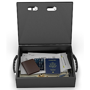 Fire Retardant Strong Box, Dual Combination and Key Lock Security Chest, Fire Resistant Steel Lock Box to Safeguard Vital Documents, Medicine, Money, 0.24 Cubic Feet, 12" x 10" x 3.5" Interior, Black