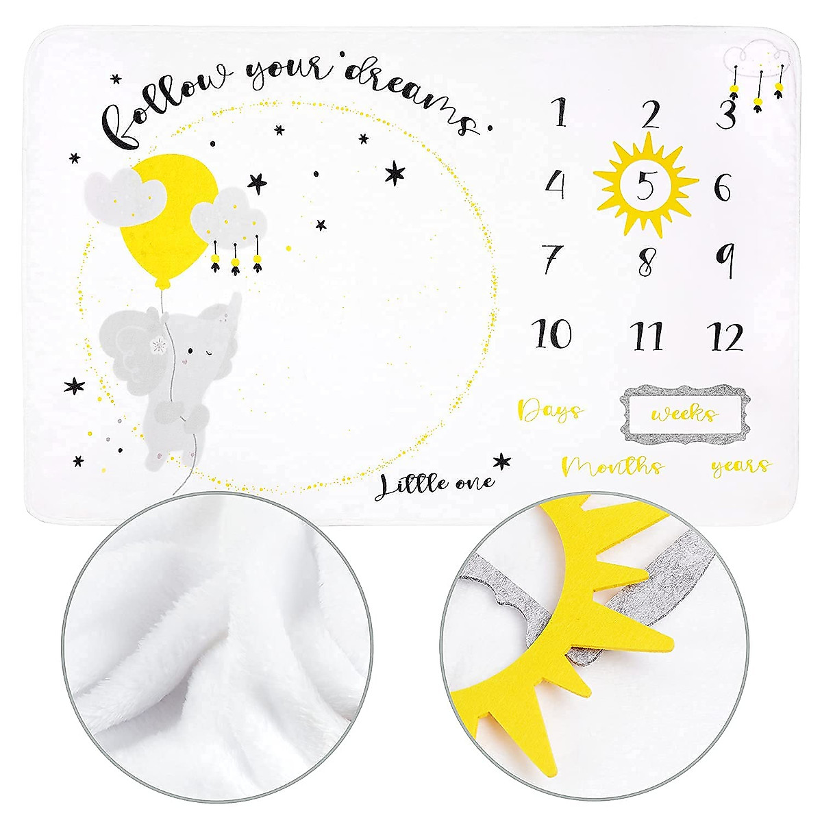 TreadSoft Baby Milestone Blanket for Boys & Girls | Personalized Baby Blanket for Newborn Including Props | Gender Neutral Baby Gift | 60 x 40 Inches