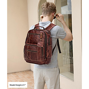 LANNSYNE Full Grain Leather Backpack For Men, Fits 16" Laptop, Coffee