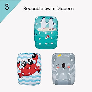 KaWaii Baby Swim Cloth Diapers, Washable Reusable One Size Adjustable to Fit 10-40 lbs Boy & Girl Baby Shower Gifts Swimming Lessons 3-Pack #4