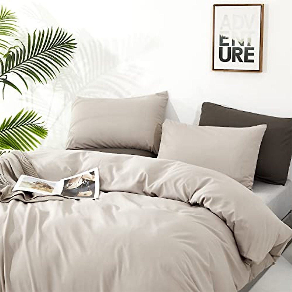 Luxlovery Beige Khaki Comforter Cal King Cream Khaki Bedding Comforter Set California King Minimalist Bedding Set Solid Beige Coffee Cotton Blanket Quilts Soft Breathable Cream Taupe Comforter Set