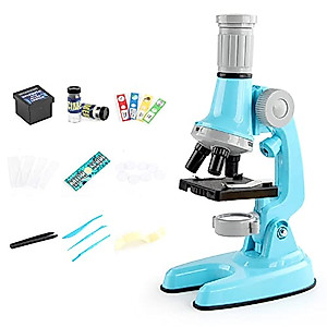 Education Microscope Ergonomic Handle 100X/600X/1200X Handheld Pocket Microscope Set Enlarge LED Fill Light Blue