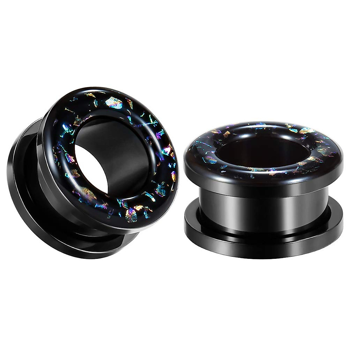 TBOSEN 6PCS Set Black Fashion Screw Fit Ear Tunnels Plugs Gauges Stainless Steel Expander Stretcher Piercing Jewelry 0g-1" in 8mm-25mm(0g)