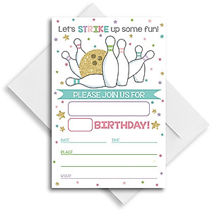 LoaHak Bowling Birthday Invitation, Bowling Invitation, bowling party favors for kids, birthday party invitations. (010)