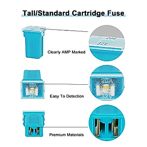 Riseuvo 40 Pcs Car Cartridge Fuses - Automotive Jcase Fuses Assortment Kit Low Profile and Tall/Standard Box Shaped Fuses 20A 30A 40A 50A 60A for RV, SUV, Cars, Boats