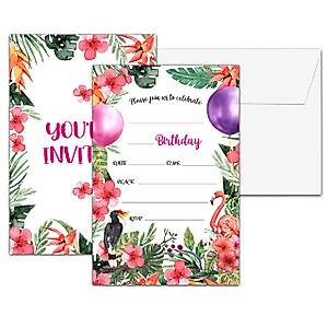 Tropical Luau Birthday Party Invitations, Hawaiian Summer Birthday Invitation, Kids Aloha Birthday Party Decorations, 20 Cards With 20 Envelopes(C02)
