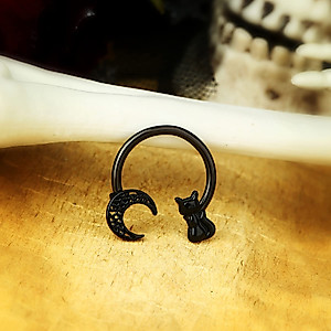 Jewseen Cartilage Earring Hoop, 16G/1.2mm Gauge, 316L Surgical Steel, Unique Dainty Cat with Moon Design, Piercing Jewelry for Helix, Tragus, Daith, Rook, Septum