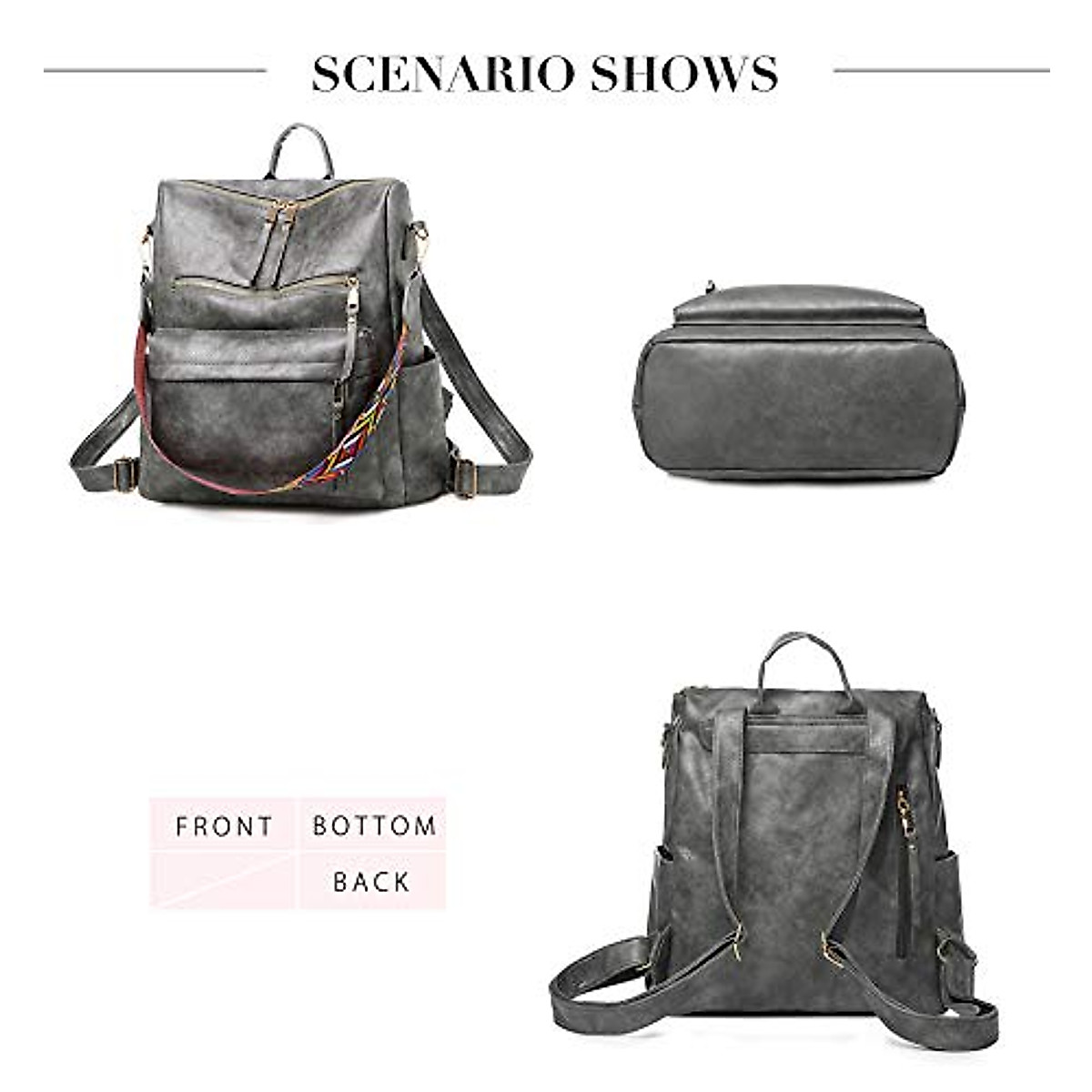 Tom Clovers Women Leather Backpack Daypack Casual Fashion Bag for Ladies Girls