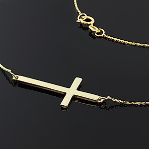 14K Yellow Gold Classic Horizontal/Sideways Cross Necklace on Rolo Chain - 18"