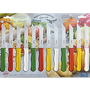fixwell Stainless Steel Knife Set, 12-Piece, WHITE, RED, GREEN , YELLOW, 3 INCH