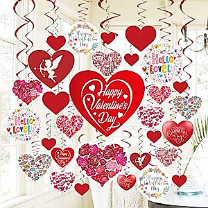 GOER Valentine's Day Party Decorations,30 Pcs Hanging Swirls with 1000 Pcs/0.35 oz Heart Confetti Valentine's Day Party Supplies