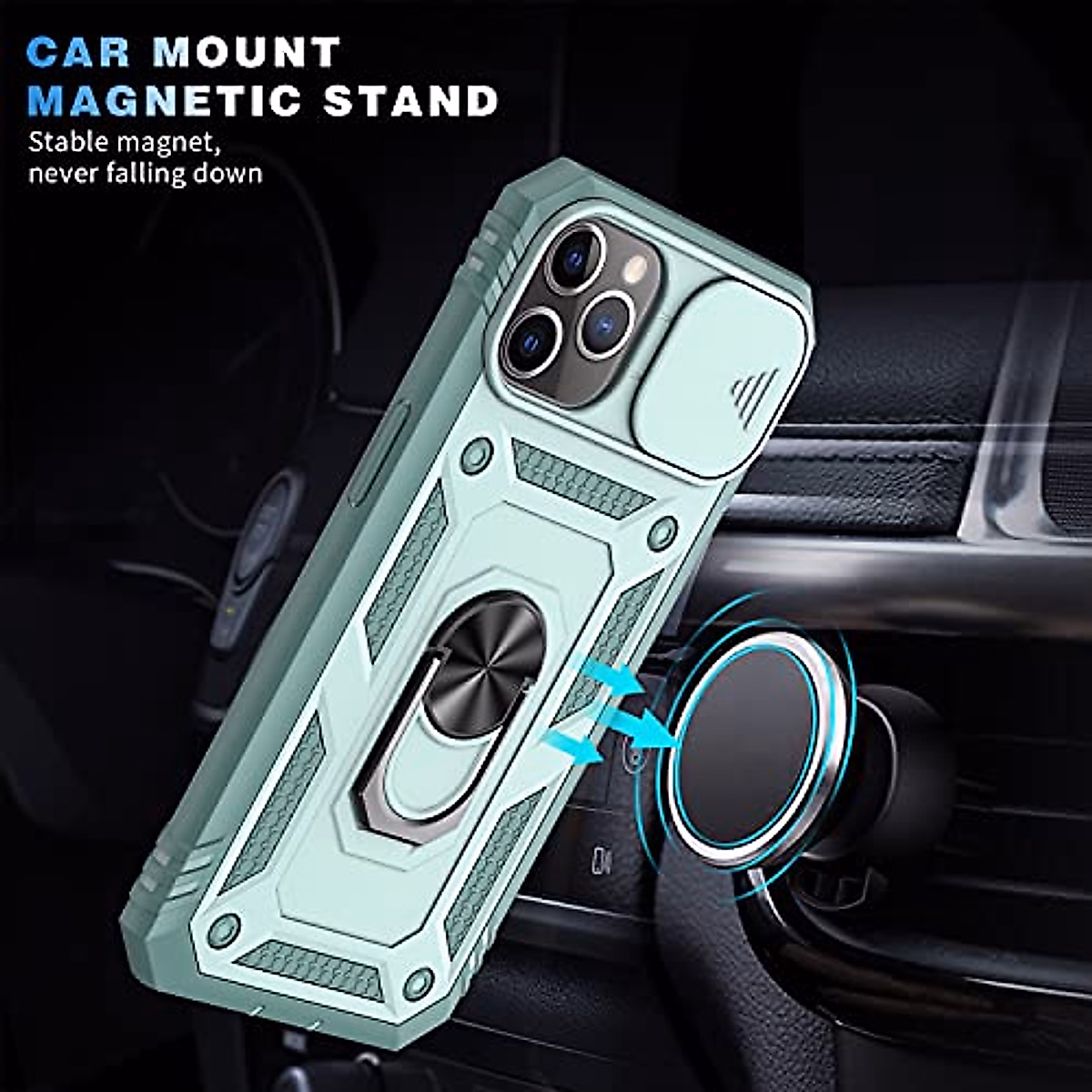 PASNEW for iPhone 11 Pro Case,Camera Slide Cover & 360° Kickstand & Charge Port Dust Plug,Military Multi-Layer Heavy Duty Full Body Shockproof Hard Shell Phone for iPhone 11 Pro,5.8 inch,Green