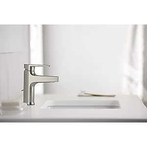 KOHLER 74021-4-BN Taut Single-Handle Bathroom Faucet with Pop-Up Drain, One Hold Bathroom Sink Faucet with Escutcheon, Vibrant Brushed Nickel
